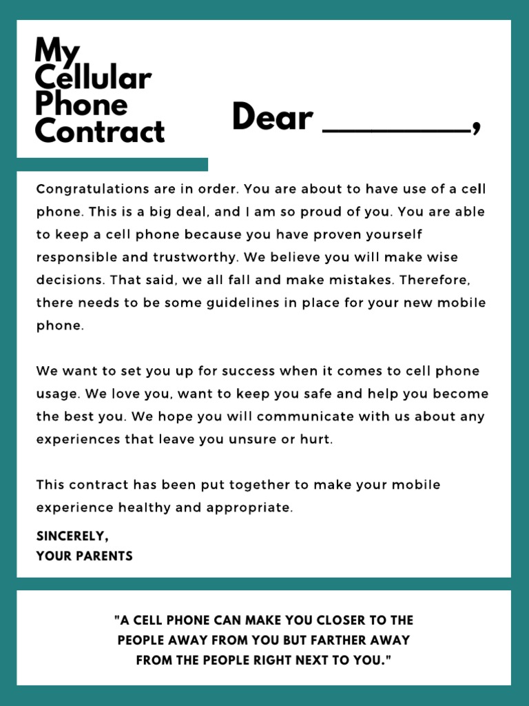 Child Cell Phone Contract Template | PDF