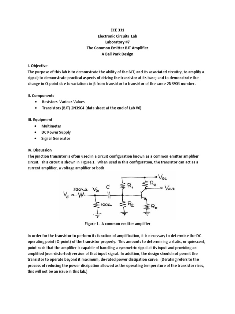 ECE 331 BJT Amplifier Lab | PDF | Amplifier | Transistor
