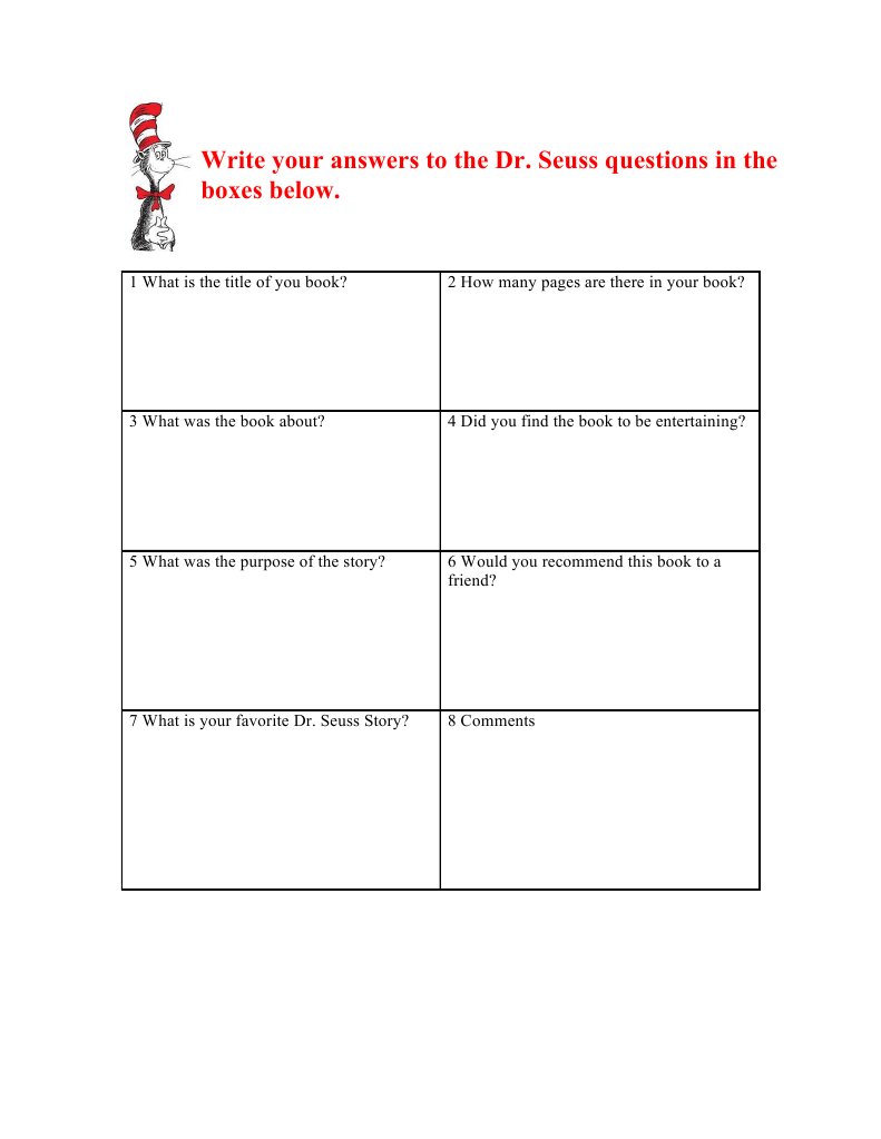 Write Your Answers To The Dr. Seuss Questions in The Boxes Below | PDF