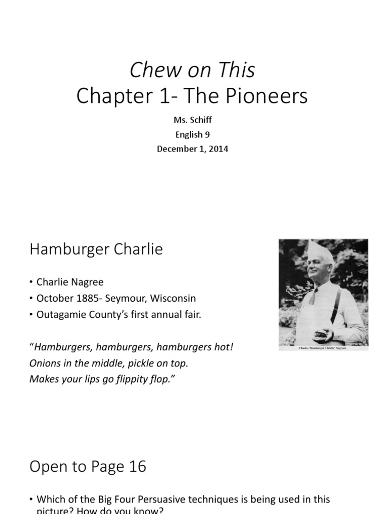 Chew On This: Chapter 1-The Pioneers | PDF | Hamburgers | Mc Donald's