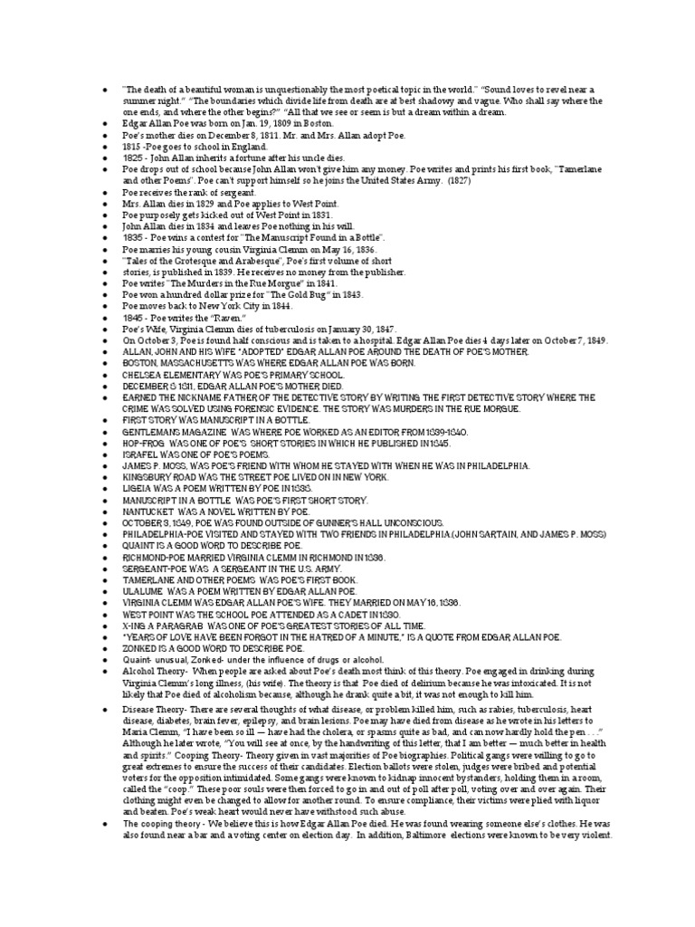 Edgar Allan Poe: Life and Death Timeline | PDF | Edgar Allan Poe | Poetry