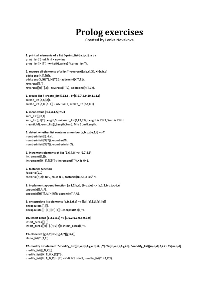 Prolog Exercises PDF | PDF