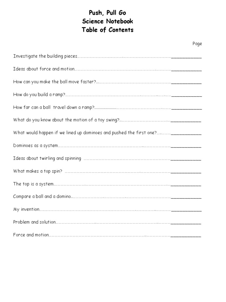 Push Pull Go Table of Contents | PDF