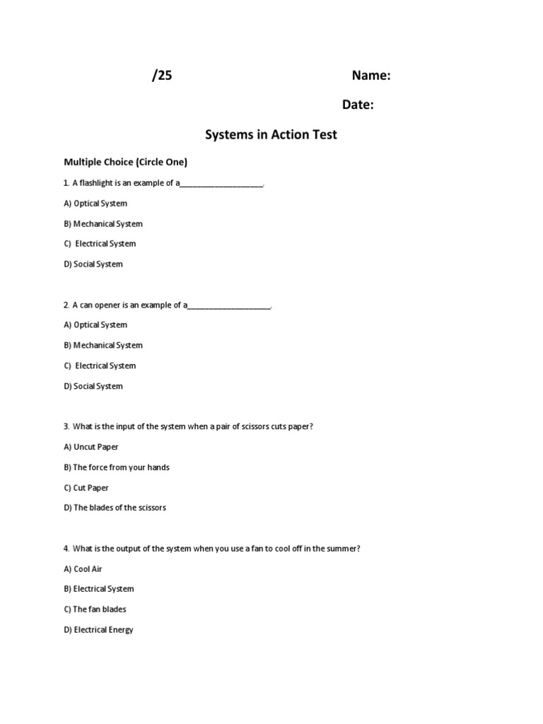 Systems in Action Test | PDF | Machines | Force