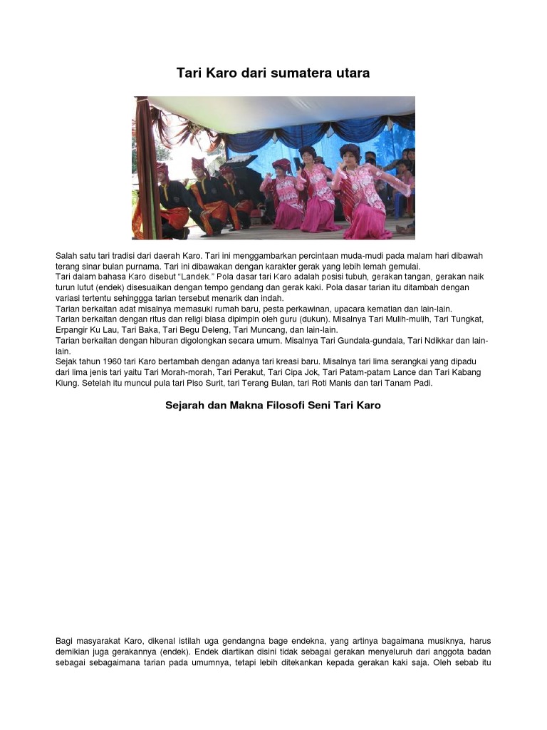 Sejarah dan Makna Seni Tari Karo | PDF