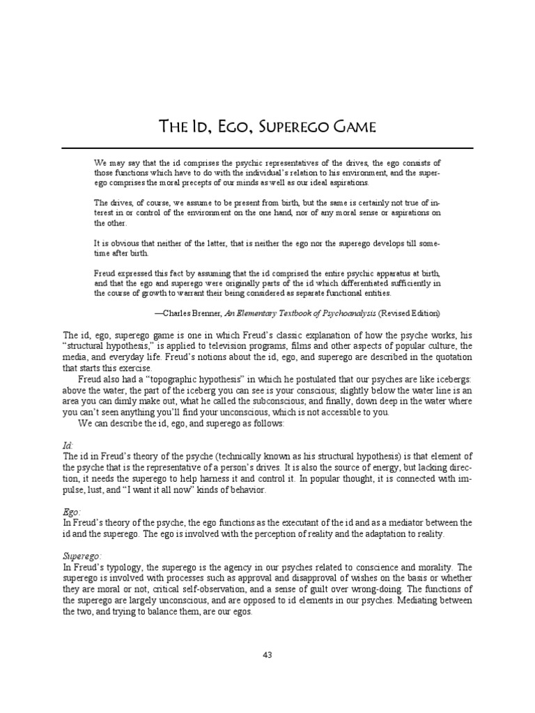 The Id, Ego, Superego Game | PDF | Id | Interpretation (Philosophy)