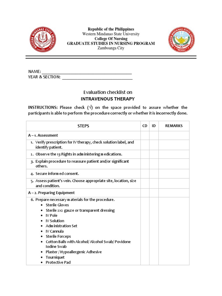 Checklist | PDF | Intravenous Therapy | Health Care