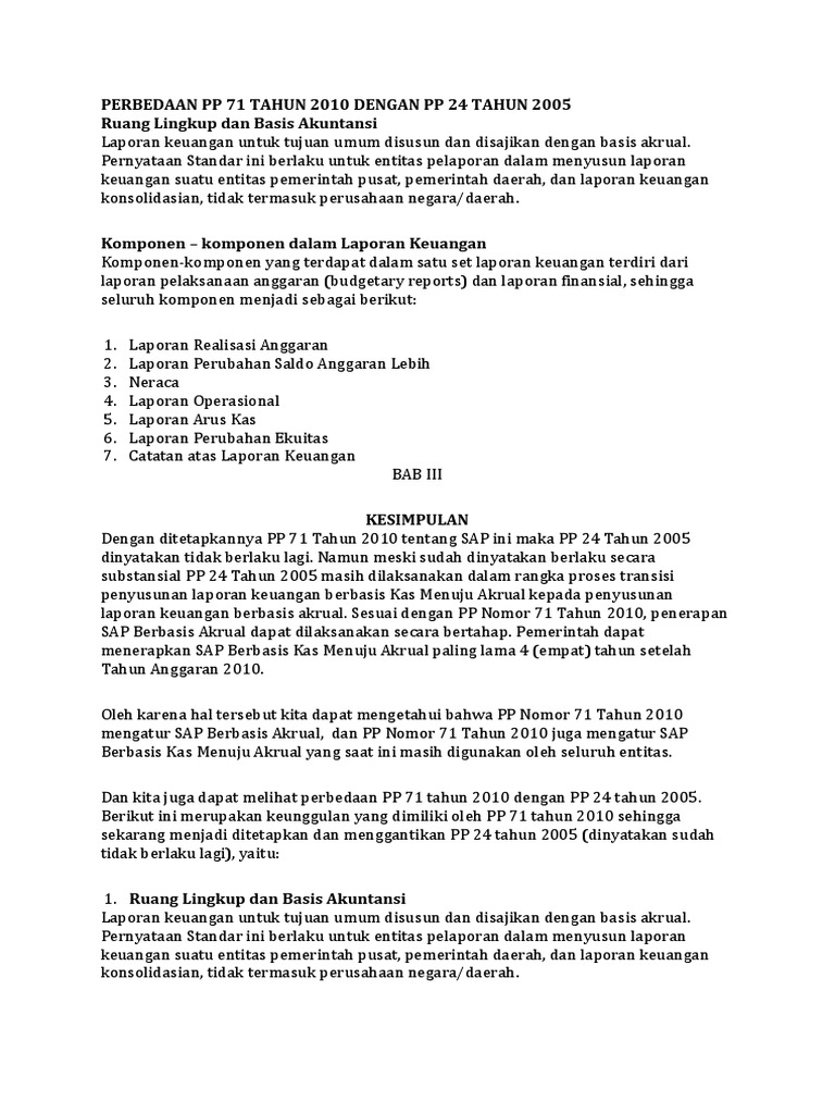 Perbedaan PP 71 Tahun 2010 Dengan PP 24 Tahun 2005 | PDF