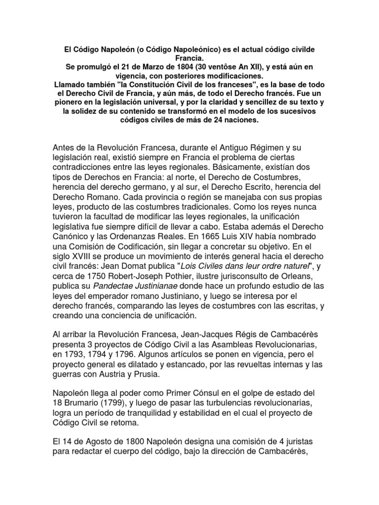 El Código Napoleón y su Impacto Civil | PDF | Mujer | Napoleón