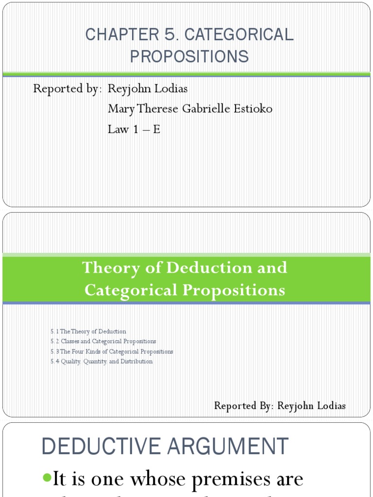 Chapter 5. Categorical Proposition | PDF | Proposition | Logical Expressions