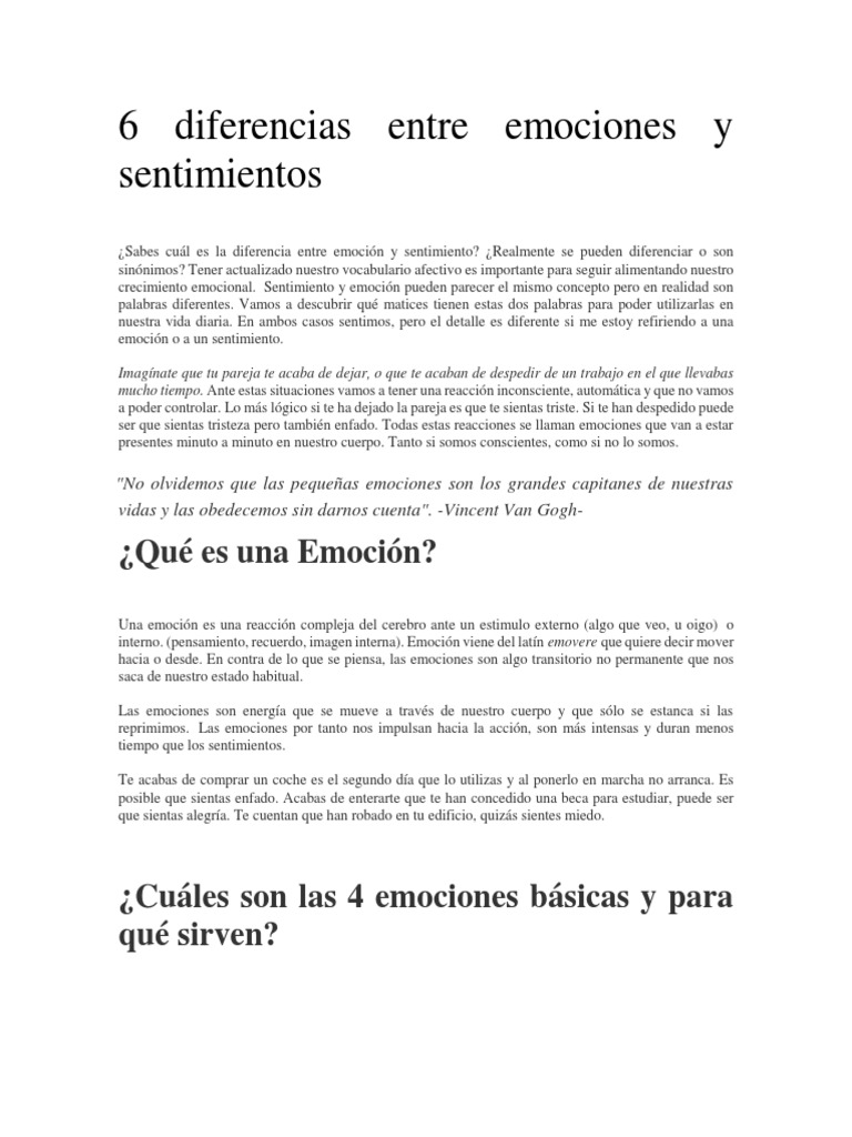 6 Diferencias Entre Emociones y Sentimientos | PDF | Las emociones ...