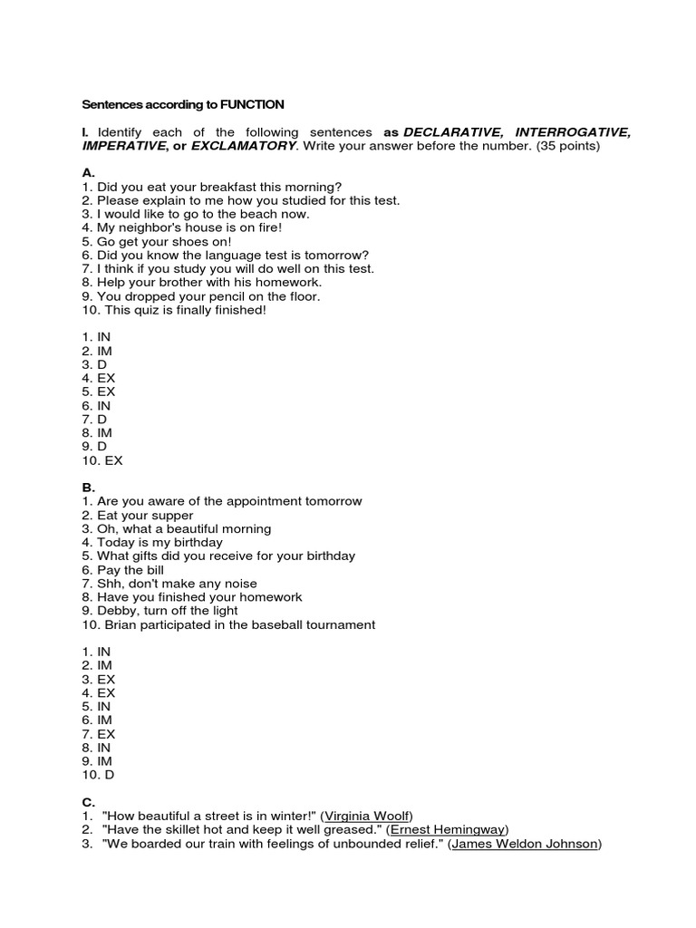 Sentence Exercises Function and Structure | PDF