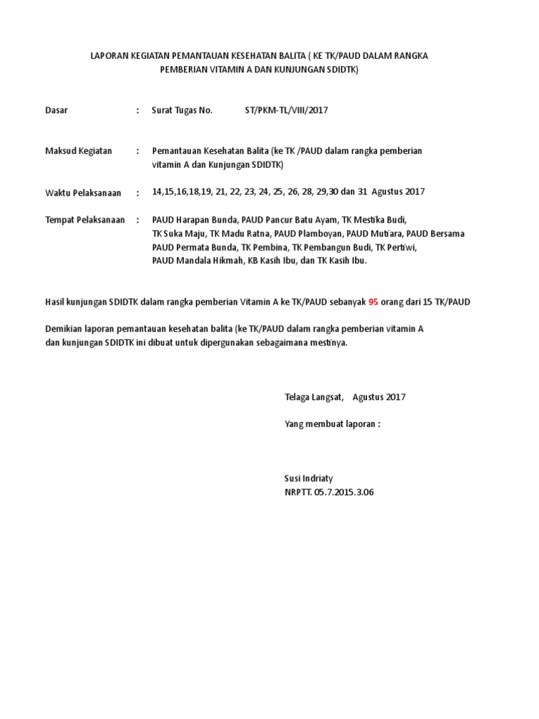 Contoh Laporan Sdidtk Feb 2017 | PDF