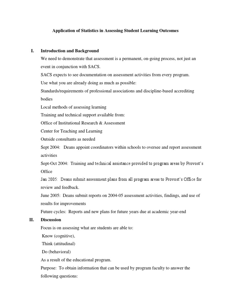 Application of Statistics in Assessing Student Learning Outcomes | PDF ...