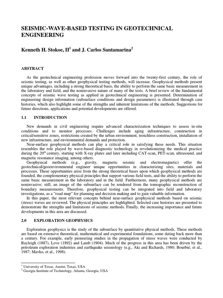 Seismic-Wave-Based Testing in Geotechnical Engineering. Stokoe ...