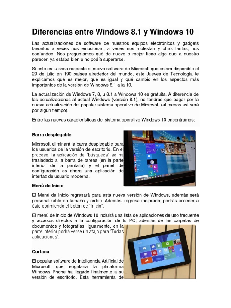 Diferencias Entre Windows 8.1 y 10 | PDF | Windows 10 | Windows 8