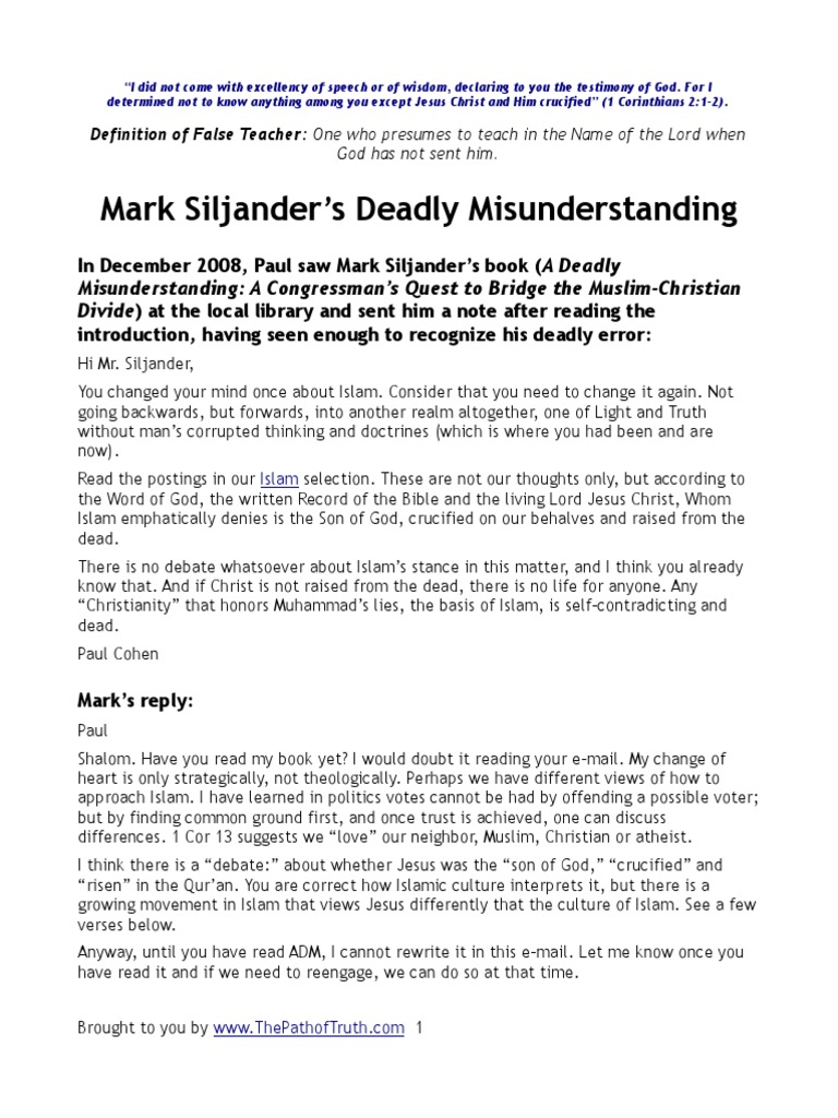 In December 2008, Paul Saw Mark Siljander's Book (A Deadly | PDF ...