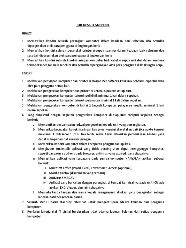 Job Desk It Support | PDF