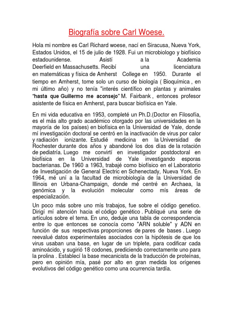Aportes y biografía de Carl Woese | PDF | Archaea | Ciencias de la vida