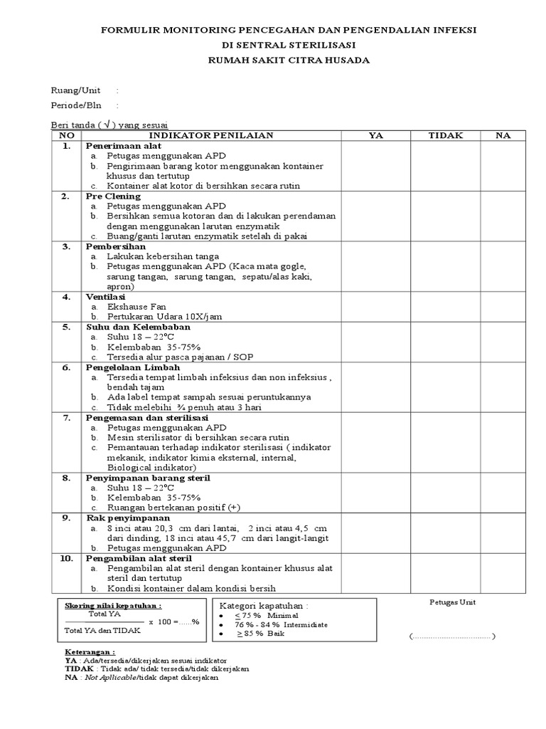 Formulir Monitoring CSSD | PDF