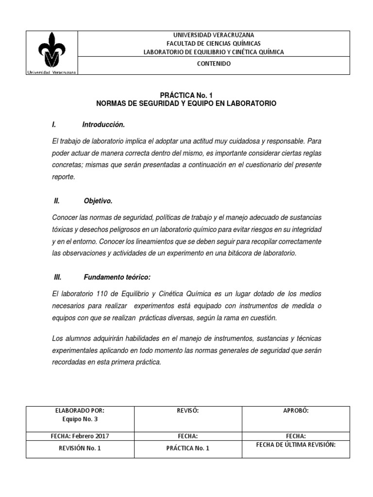 Práctica No. 1 Normas de Seguridad y Equipo de Laboratorio | PDF | Laboratorios | Residuos