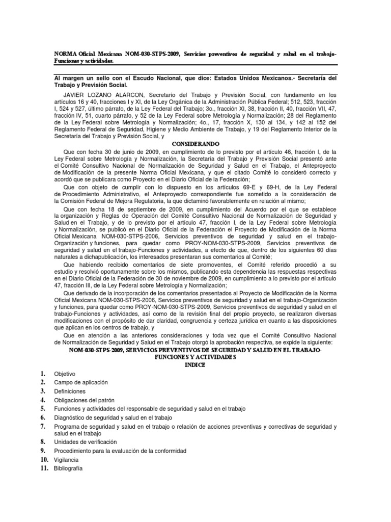 Nom 030 STPS 2009 | PDF | Seguridad Social | México