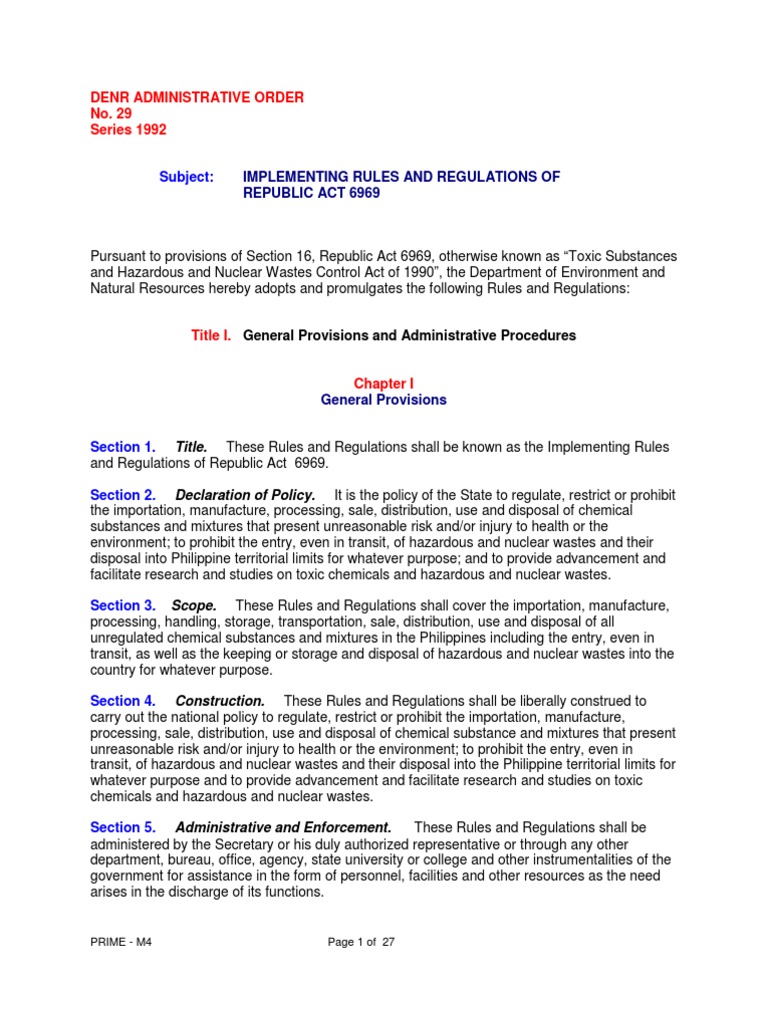 DAO 1992-29 - IRR of RA6969 | PDF | Hazardous Waste | Waste Management