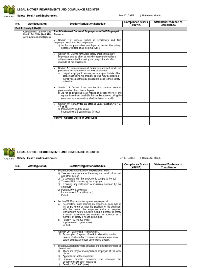 Legal & Other Requirement Rev 00 | PDF | Occupational Safety And Health ...