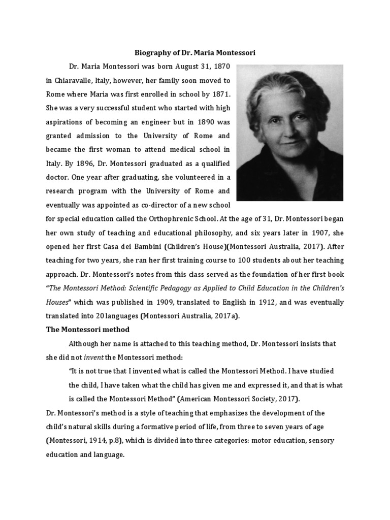 Maria Montessori Bio | PDF | Montessori Education | Applied Psychology
