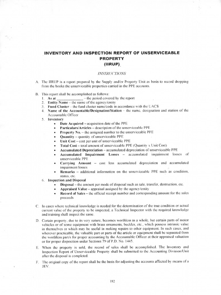 Inventory and Inspection Report of Unserviceable Property IIRUP ...