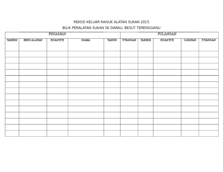 Buku Rekod Keluar Masuk Alatan Sukan | PDF