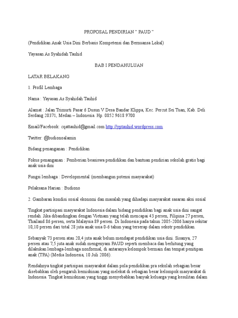 Proposal Pendirian Paud | PDF