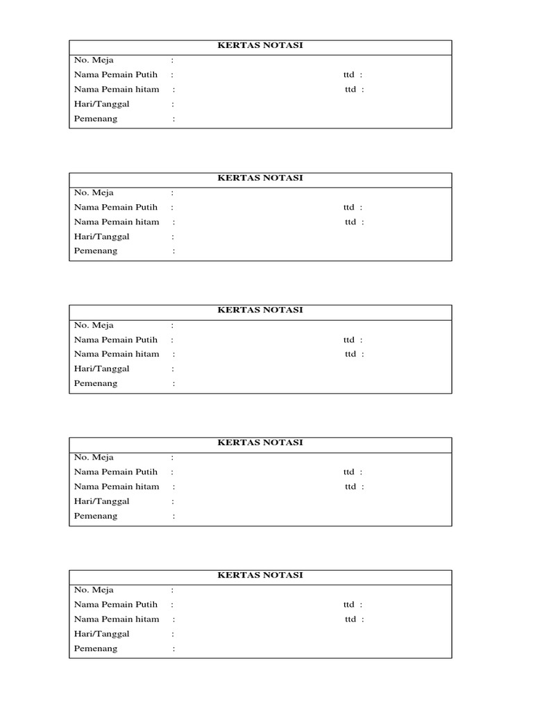Kertas Notasi Catur Indonesia | PDF | Game & Aktivitas