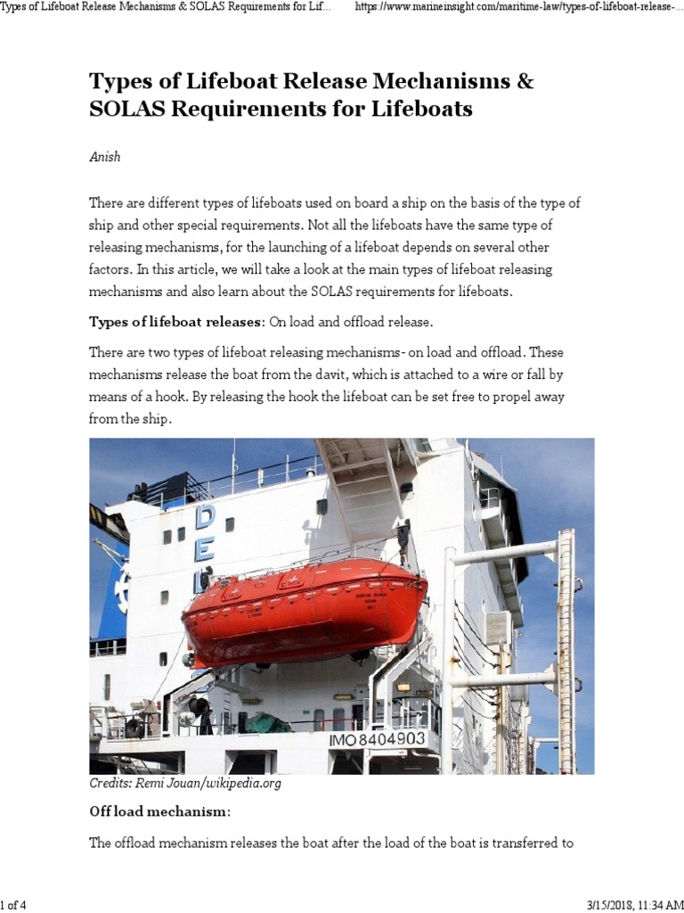 Off Lod On Load Mechanism Lifeboat | PDF | Water Transport | Shipbuilding