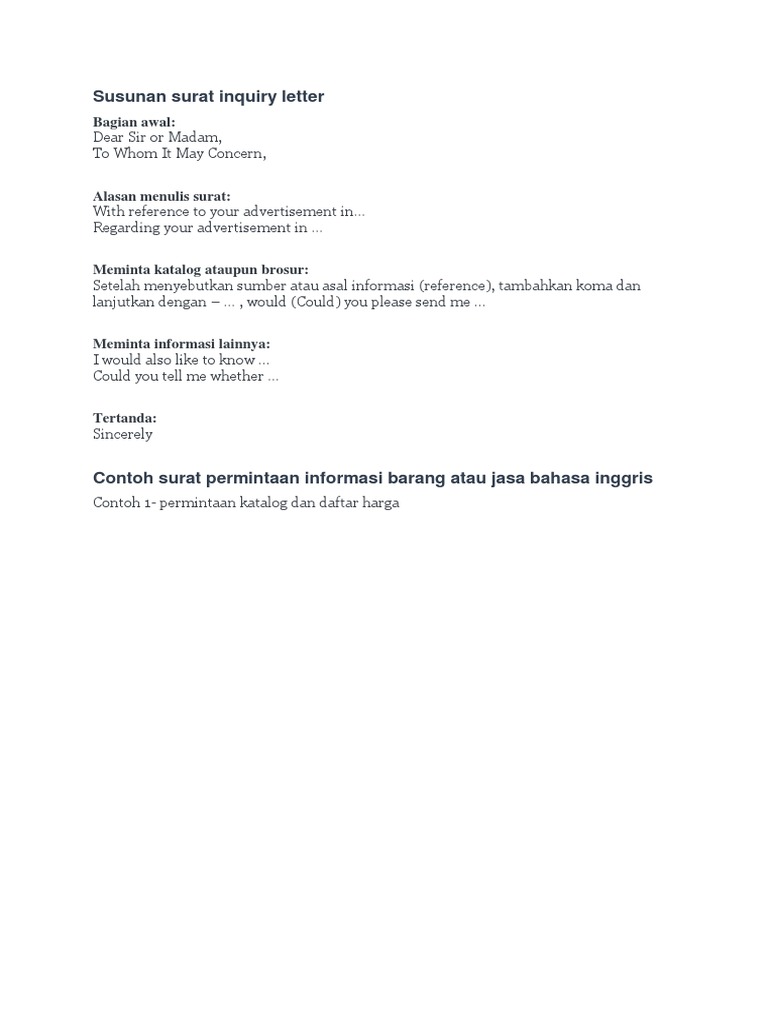Susunan Surat Inquiry Letter | PDF