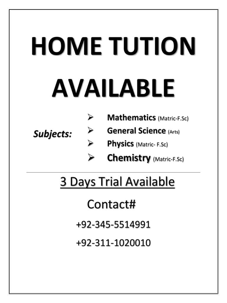 Home Tution Available: 3 Days Trial Available Contact# | PDF