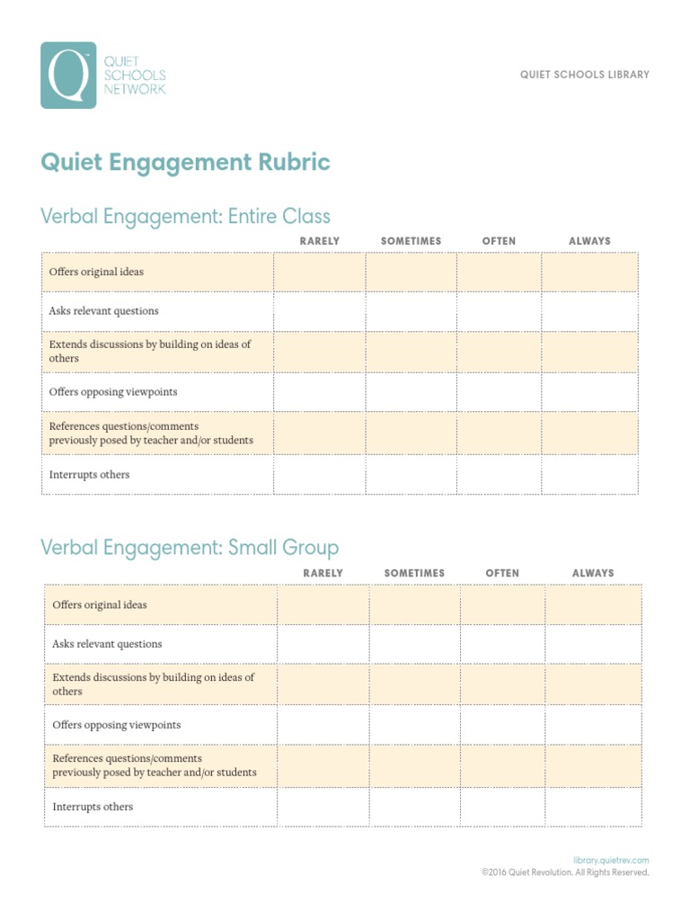 Quiet Student Engagement Rubric | PDF | Semiotics | Psychology