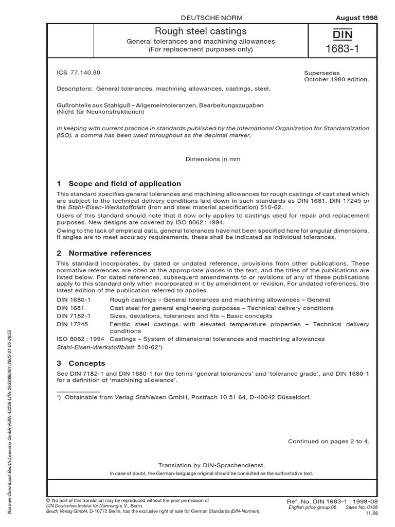 DIN 1683-1-General Toleranve and Maching Allowance of Steel Casting ...