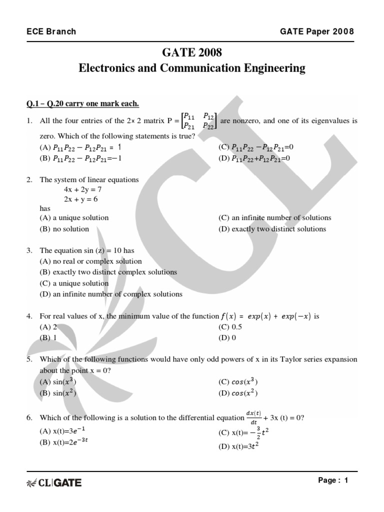 GATE 2008 ECE Question Paper Analysis | PDF | Frequency Modulation ...