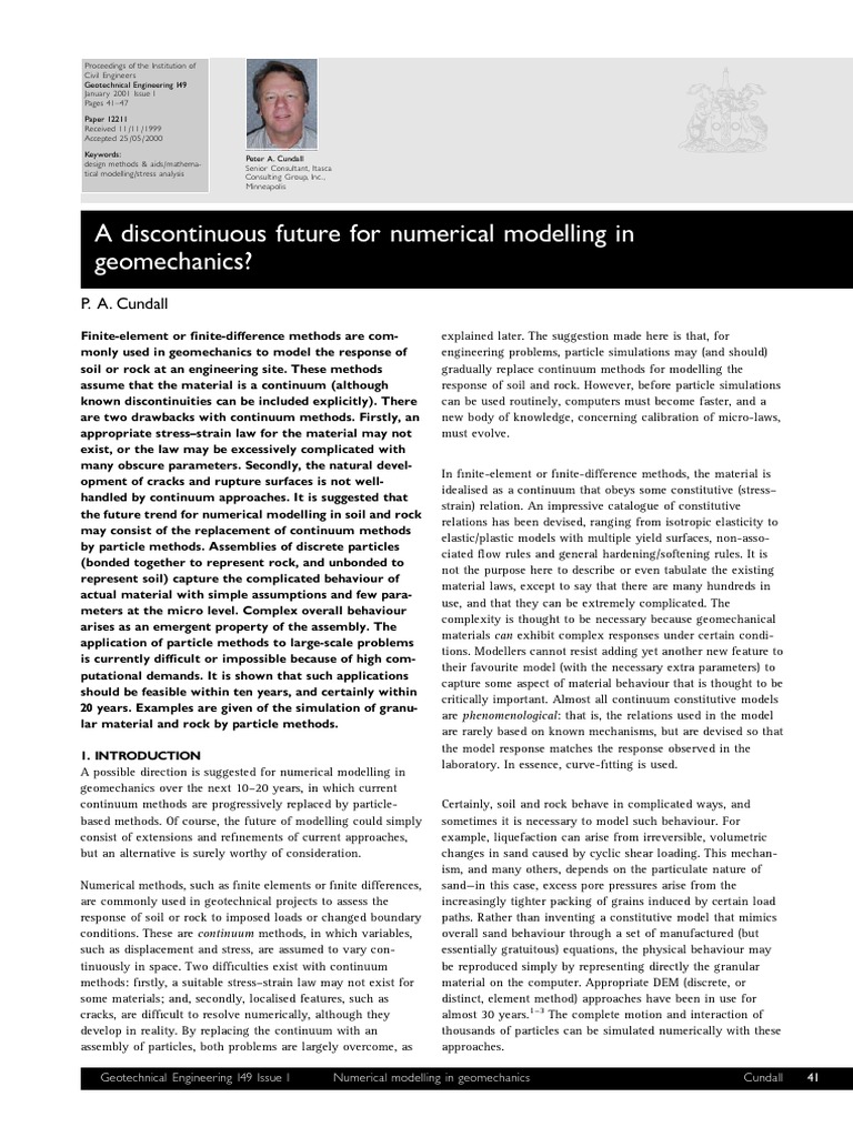 A Discontinuous Future For Numerical Modelling in Geomechanics. Cundall2001 | PDF | Stress ...
