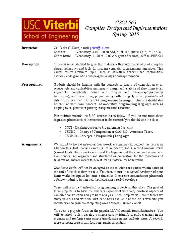 Csci 565 Compiler Design And Implementation Spring 2015 Instructor Pdf Parsing 