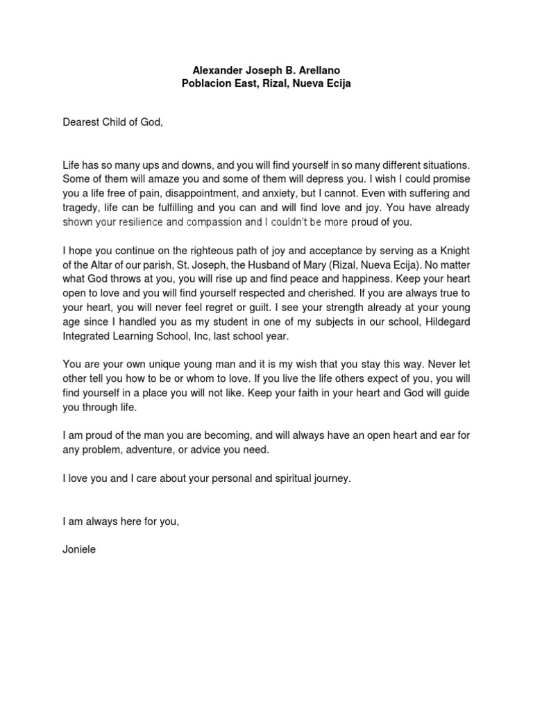 Sample Palanca Letters Confirmation Letter To My Niece On Her