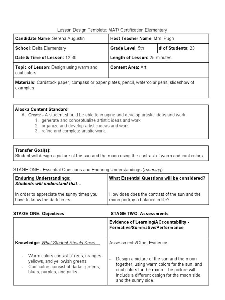 Art Lesson Plan-3 | PDF | Color | Educational Assessment