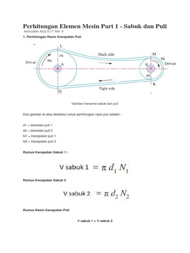 Perhitungan Pulley Dan V Belt | PDF