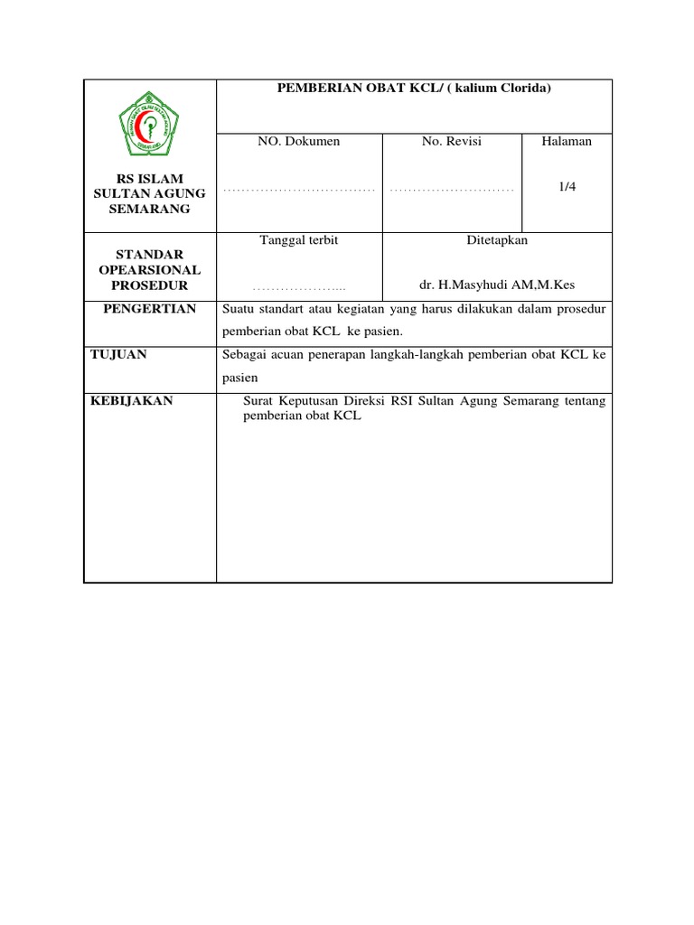 Prosedur Pemberian Obat KCL di RSIS | PDF | Kesehatan Holistik