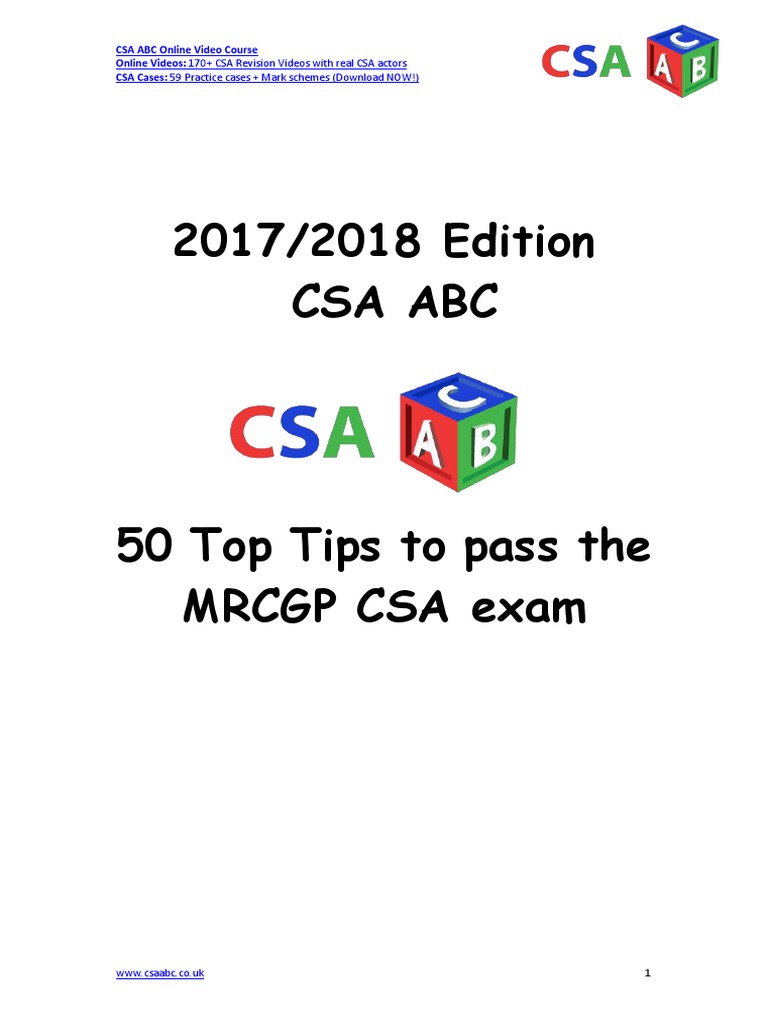 CSA ABC 50 Top Tips To Pass The CSA | PDF | Test (Assessment) | Nursing
