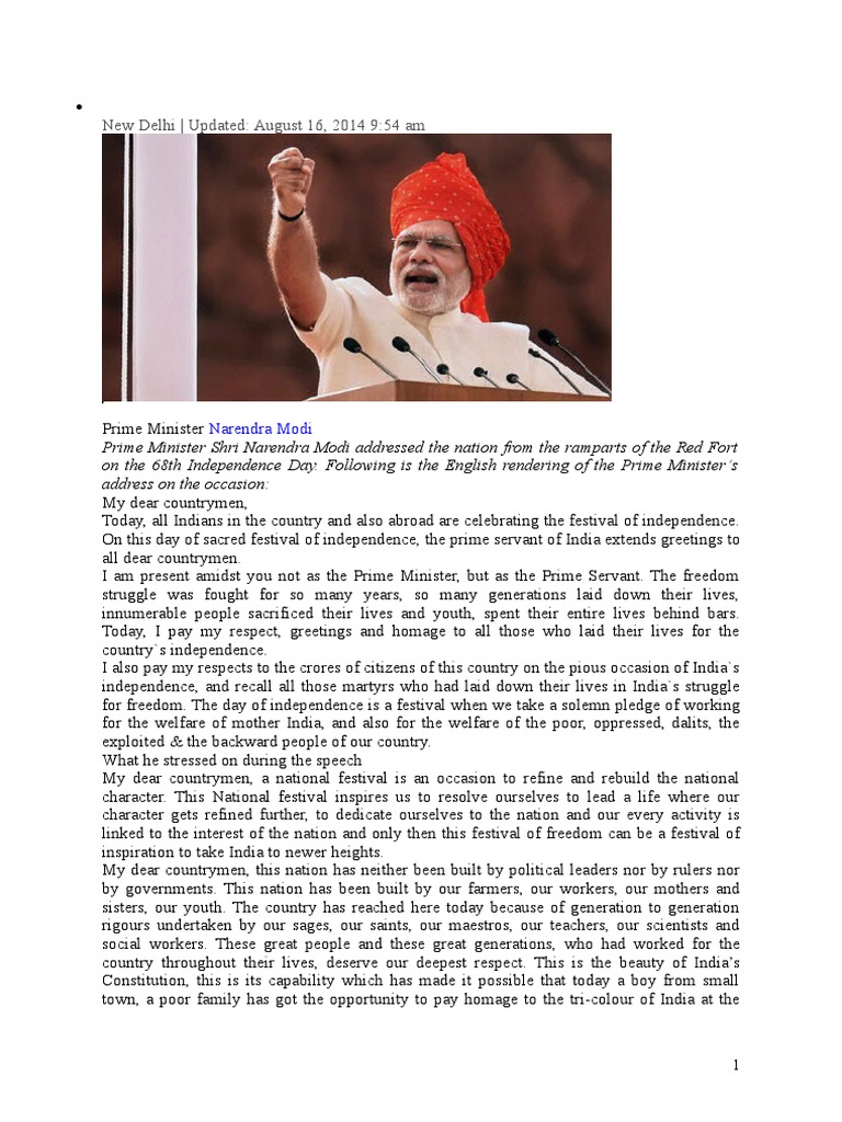 New Delhi - Updated: August 16, 2014 9:54 Am: Narendra Modi | PDF ...
