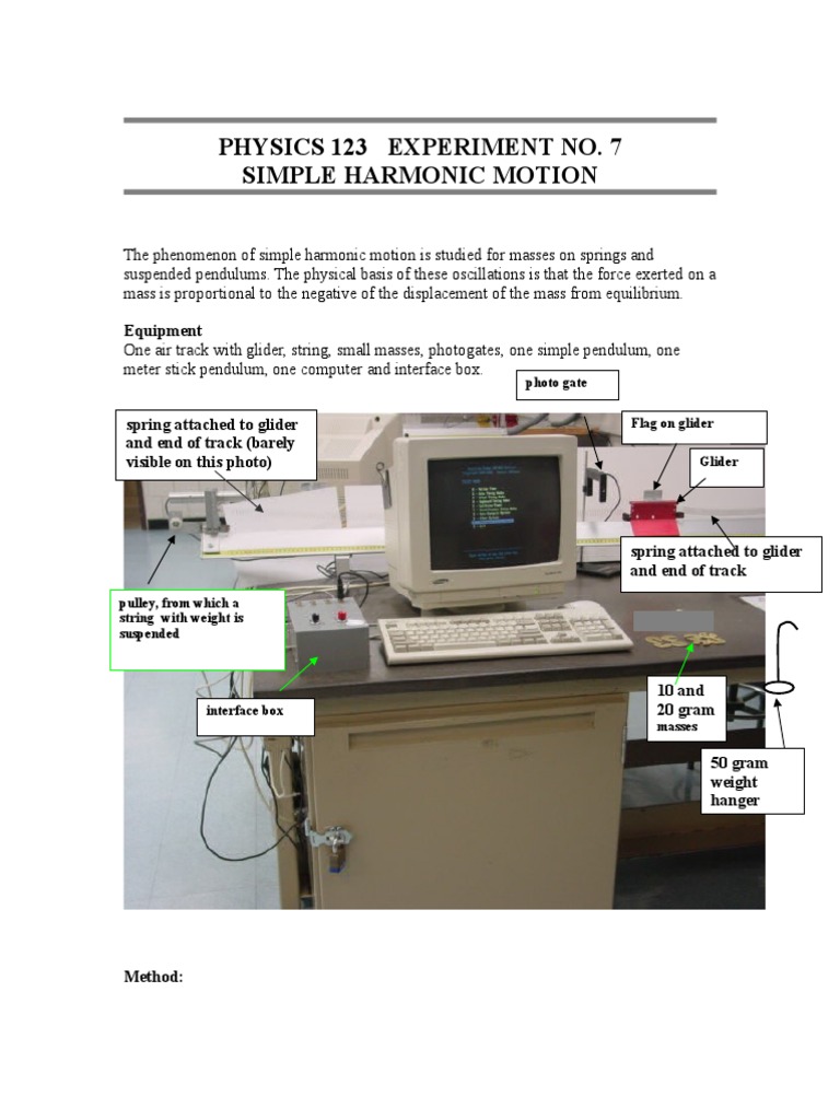 Physics 123 Experiment No. 7 Simple Harmonic Motion: Equipment | PDF ...