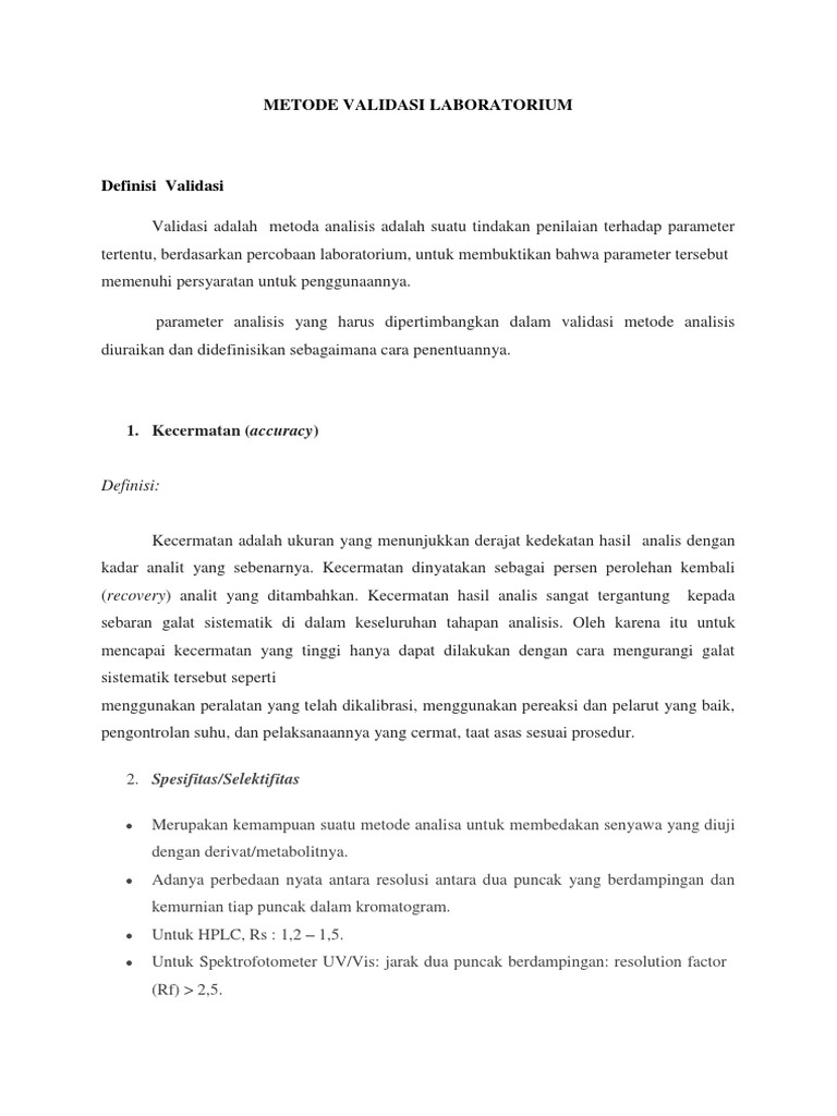 Metode Validasi Laboratorium | PDF