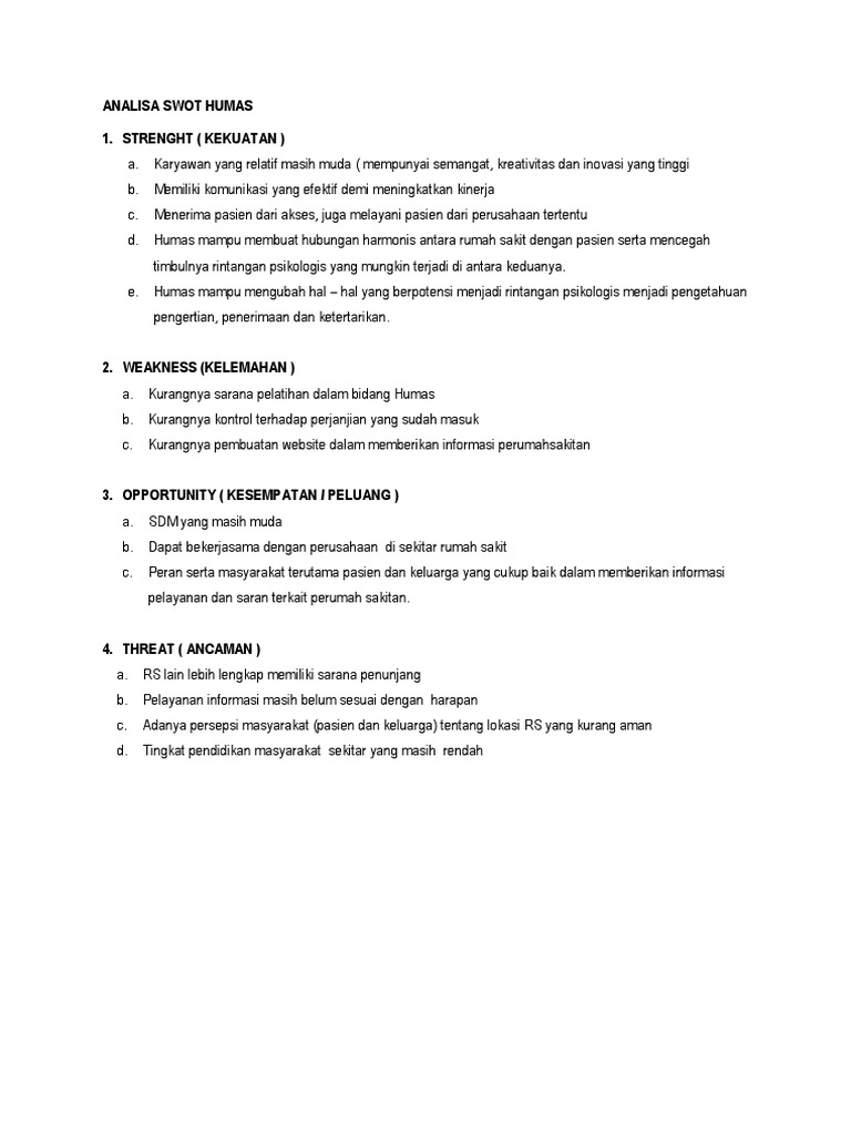 Analisis SWOT Humas Rumah Sakit | PDF